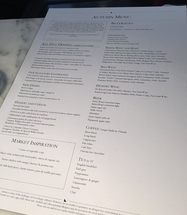 Qantas' first class autumn menu – Karryon