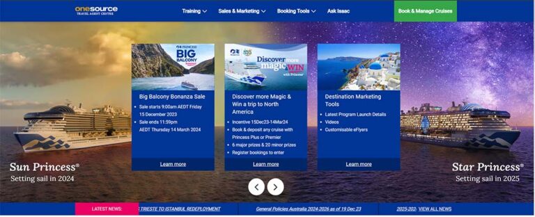 Princess Cruises relaunches OneSource agent hub in ANZ